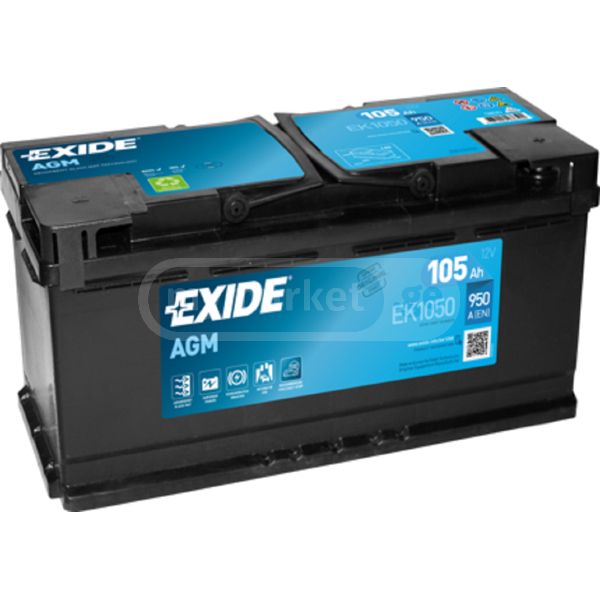 მანქანის აკუმულატორი Exide 20301000 AGM EK1050, 12V, 105Ah, | მეორადი ...